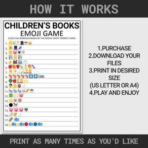 Children's Books Printable Emoji Quiz | Children's Book Emoji Game ...