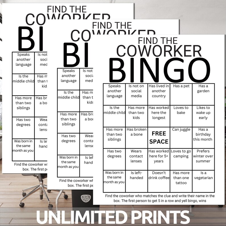 Coworker Bingo | Find Someone Who Bingo Game | Team Building Activity ...