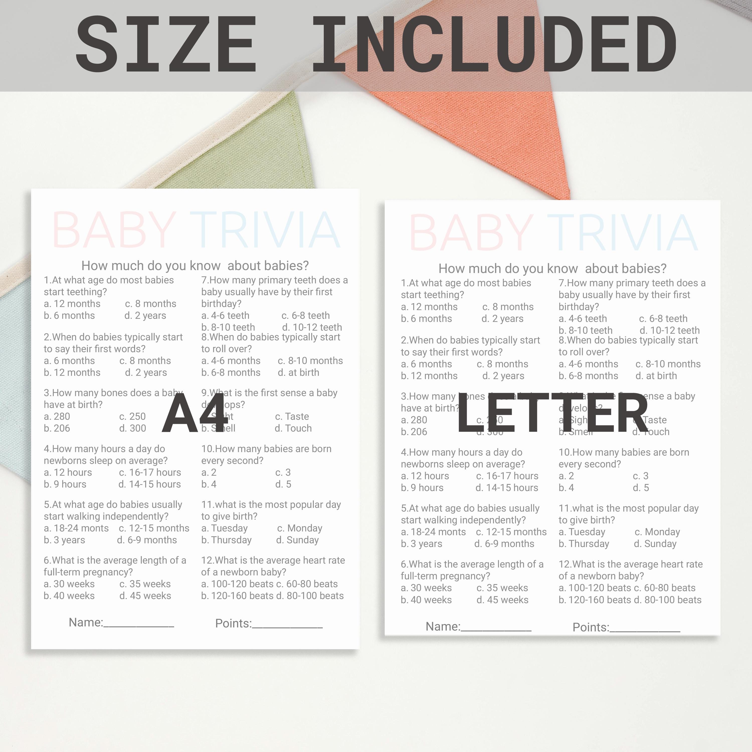 Baby Shower Trivia Game | Editable Baby Trivia Game | Custom Baby ...