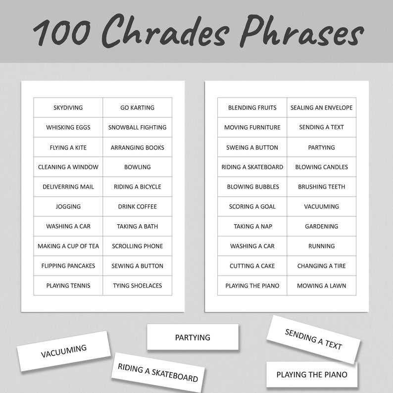 Printable Charades Game | Family Charades Game | Printable Charades for ...