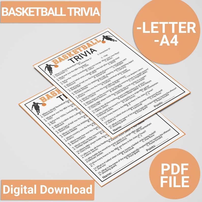 Basketball Trivia Game | Printable Basketball Party Game | Fun ...