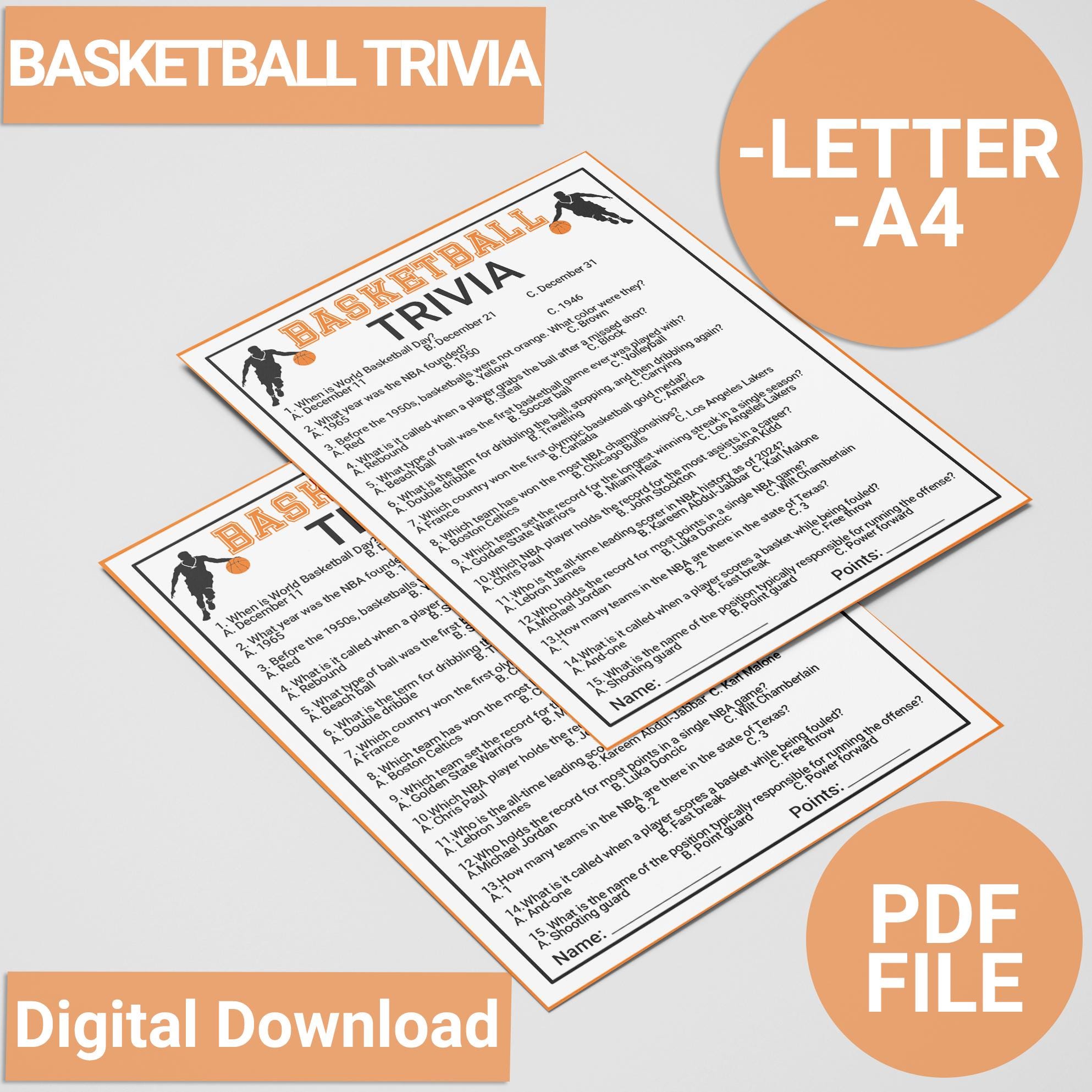 Basketball Trivia Game | Printable Basketball Party Game | Fun ...