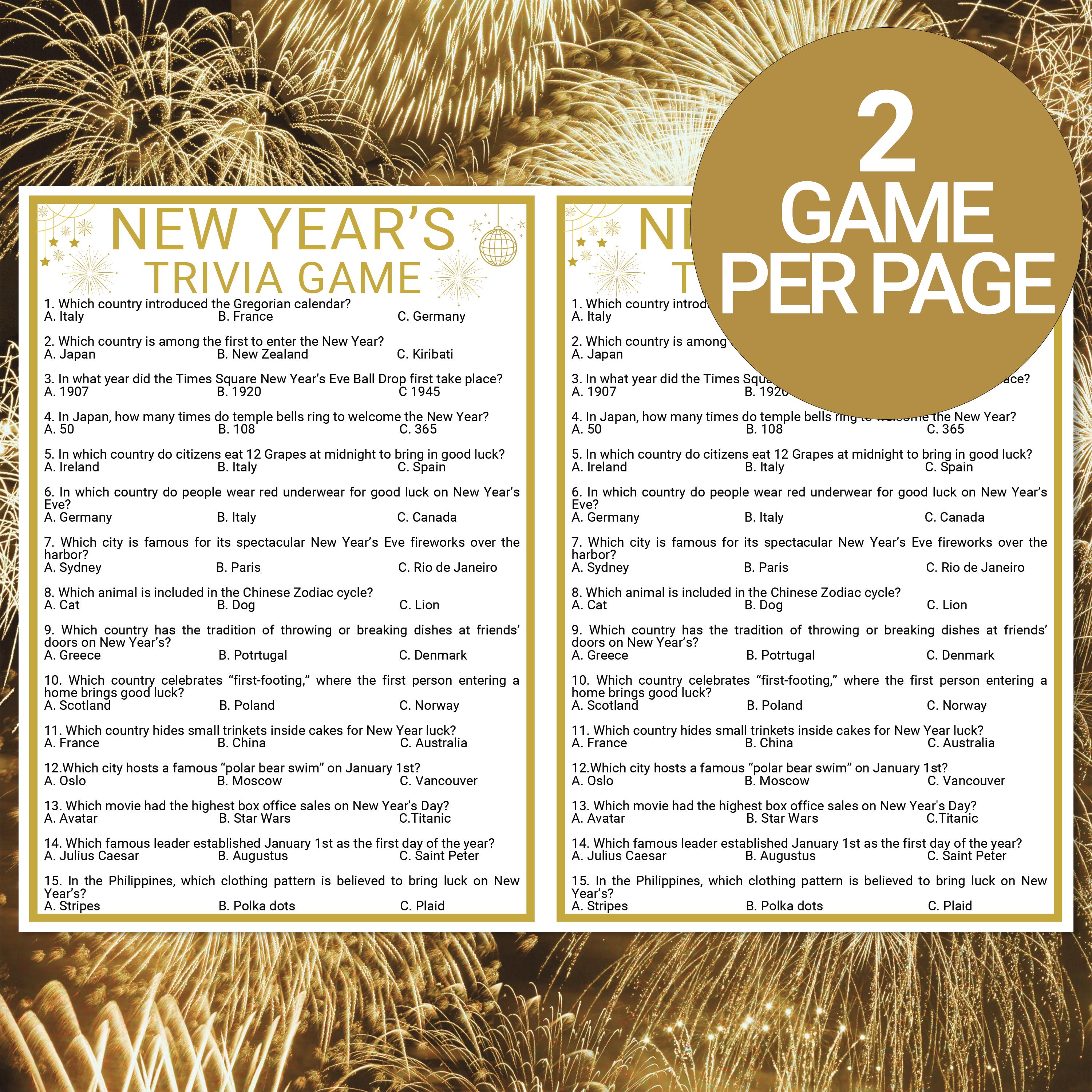 New Years Trivia Game | New Year's Eve Trivia Game | New Years Eve ...