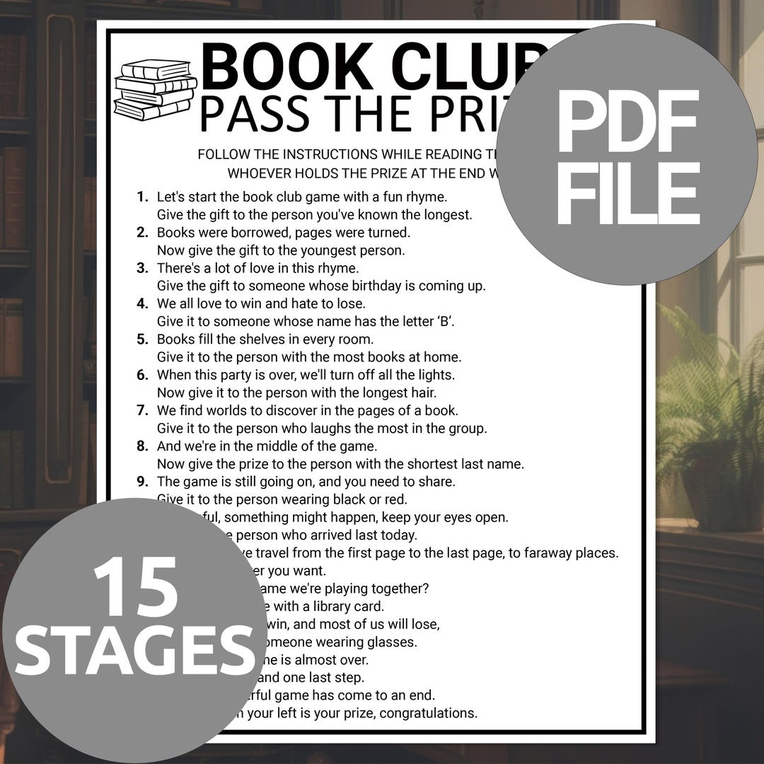 Book Club Pass the Prize Game | Book Club Pass the Gift Game ...
