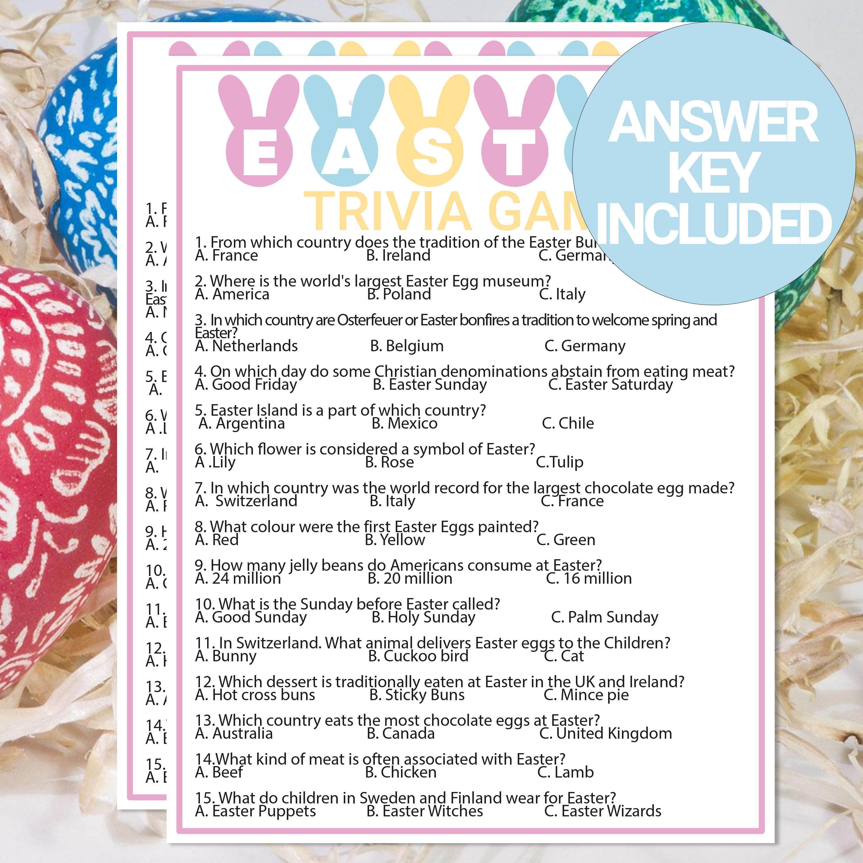 Easter Trivia Game | Printable Easter Party Game | Easter Trivia Party ...