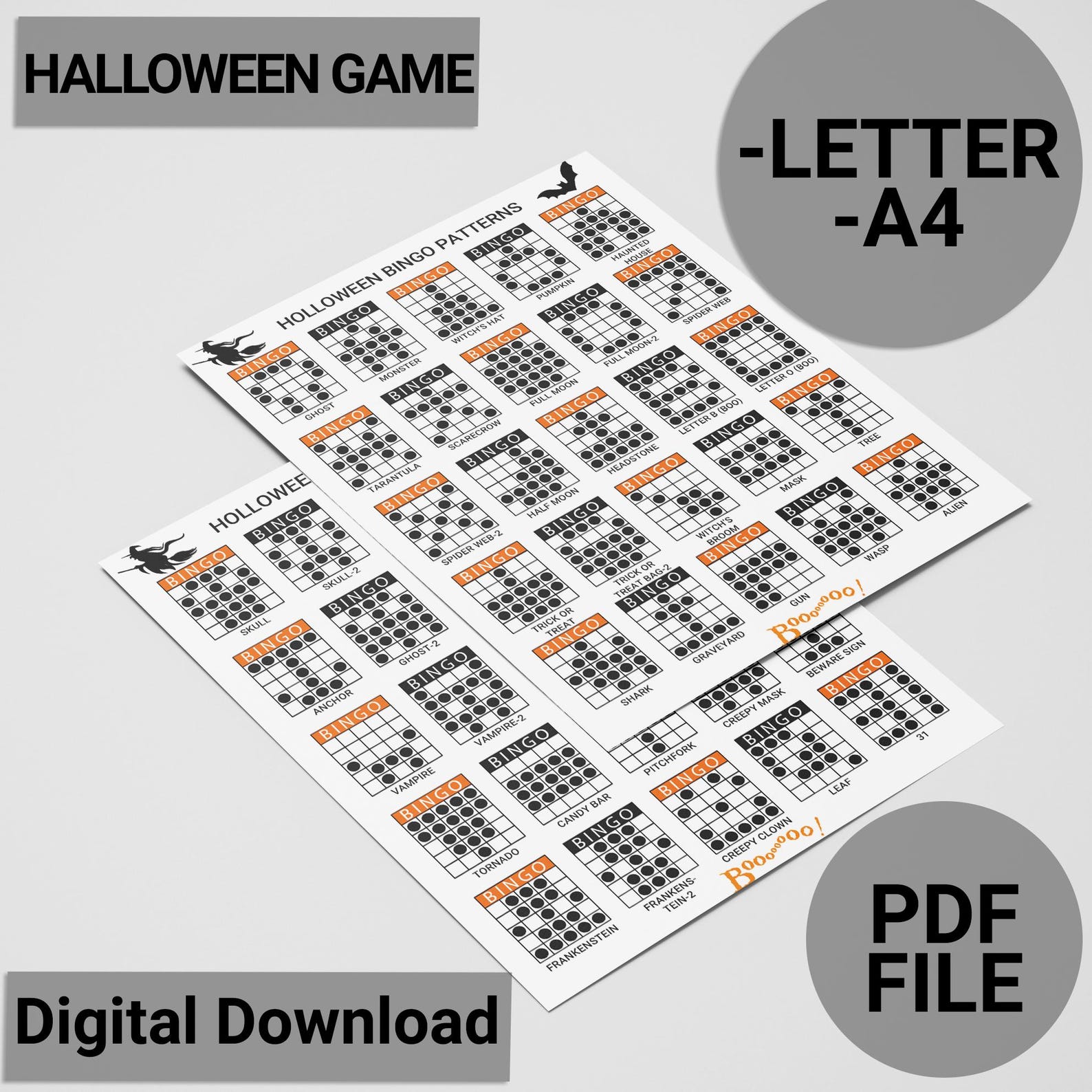 Halloween Bingo Patterns | Printable Halloween Bingo Party Game | 50 ...