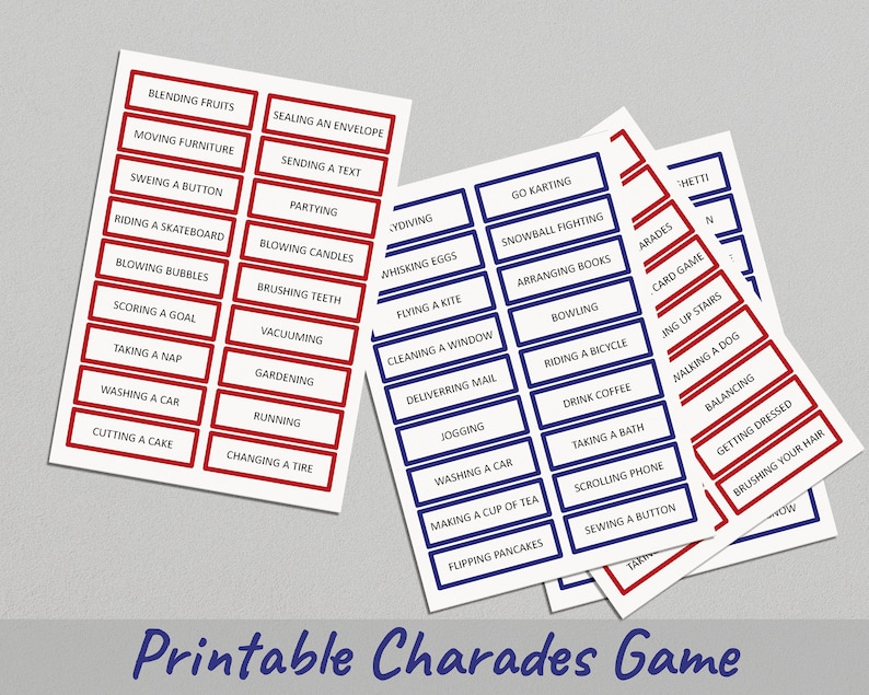 Printable Charades Game | Family Charades Game | Printable Charades for ...