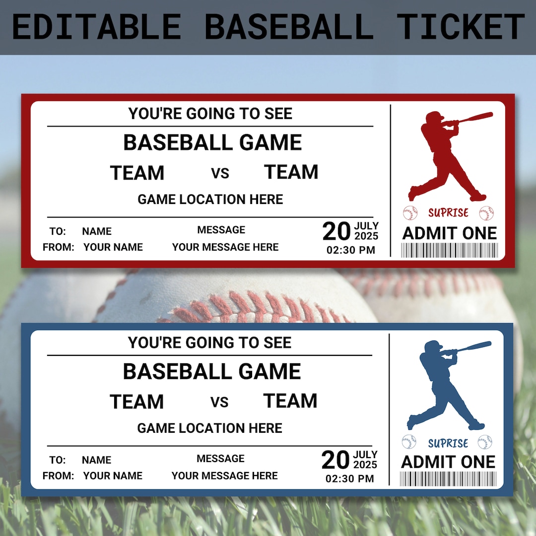 Baseball Game Ticket | Editable Baseball Ticket Gift | Birthday ...