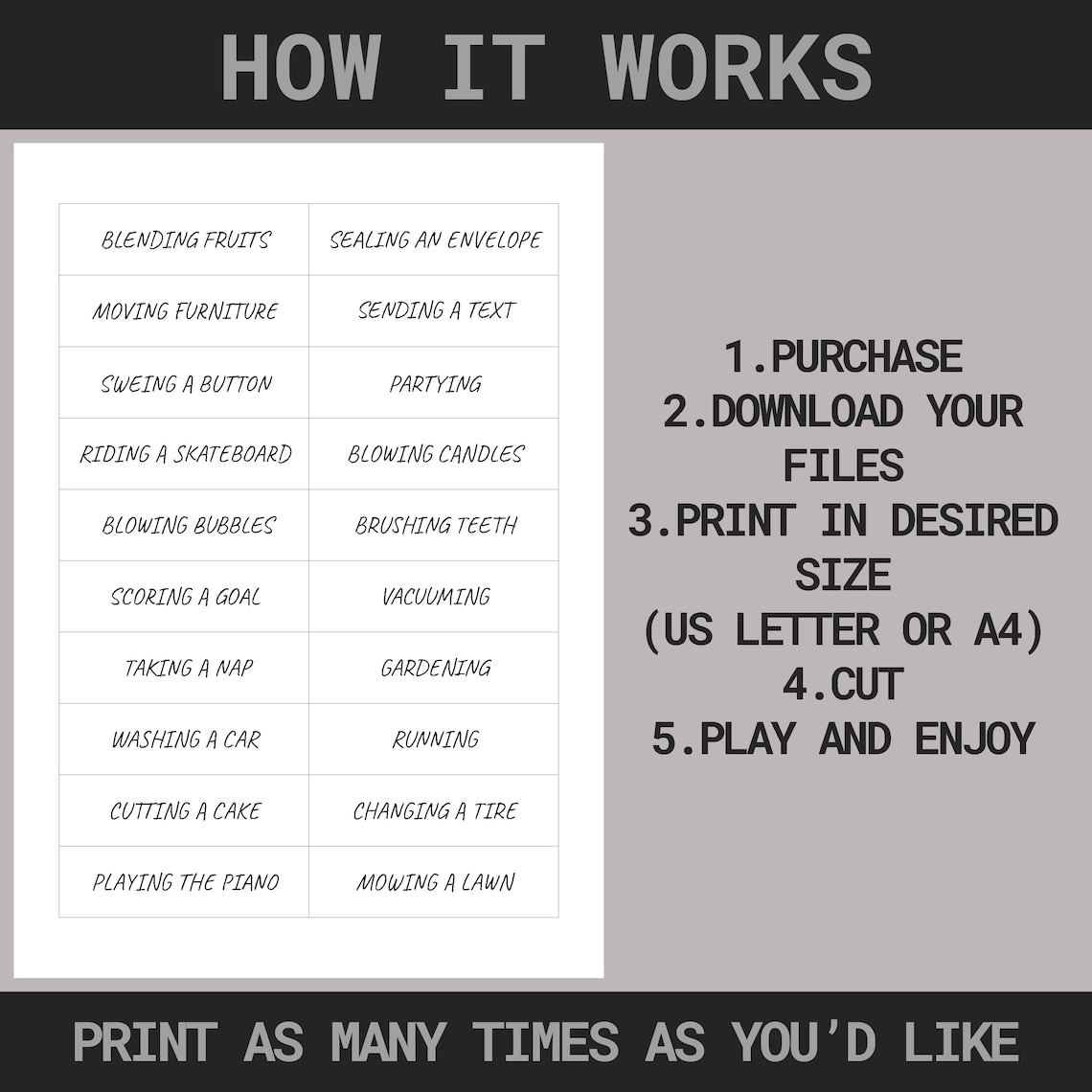 Printable Charades Game Family Charades Game Printable Charades for ...