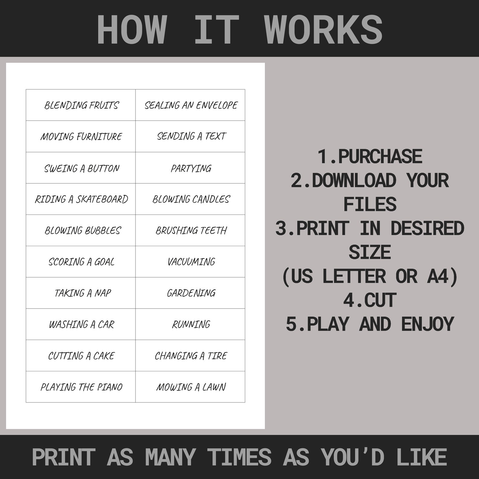 Printable Charades Game | Family Charades Game | Printable Charades for ...