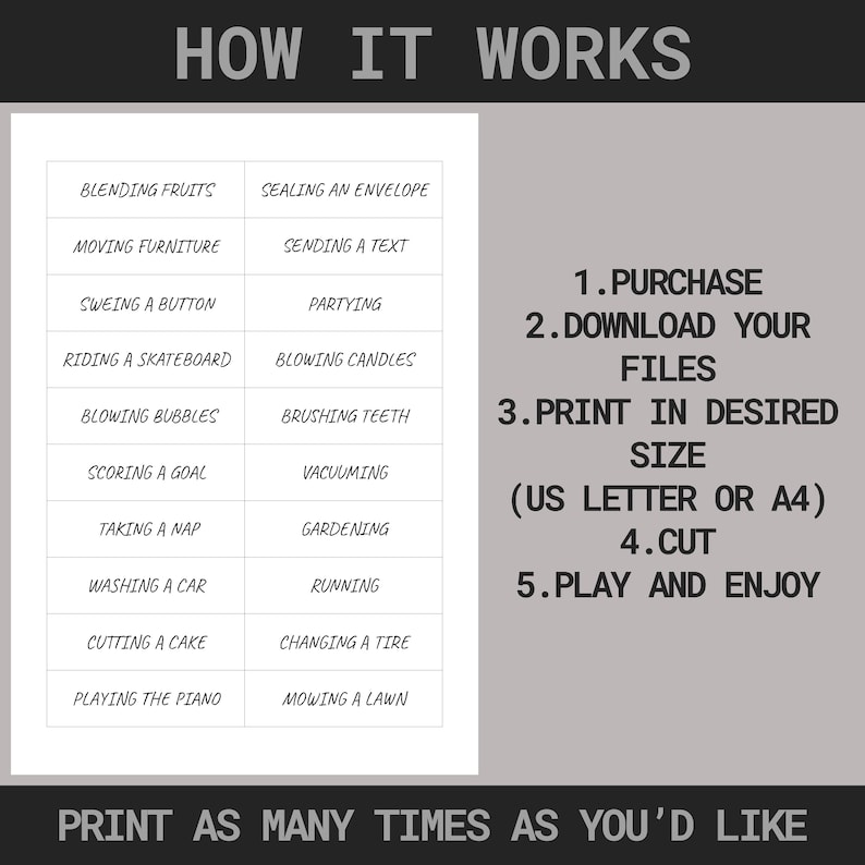 Printable Charades Game | Family Charades Game | Printable Charades for ...