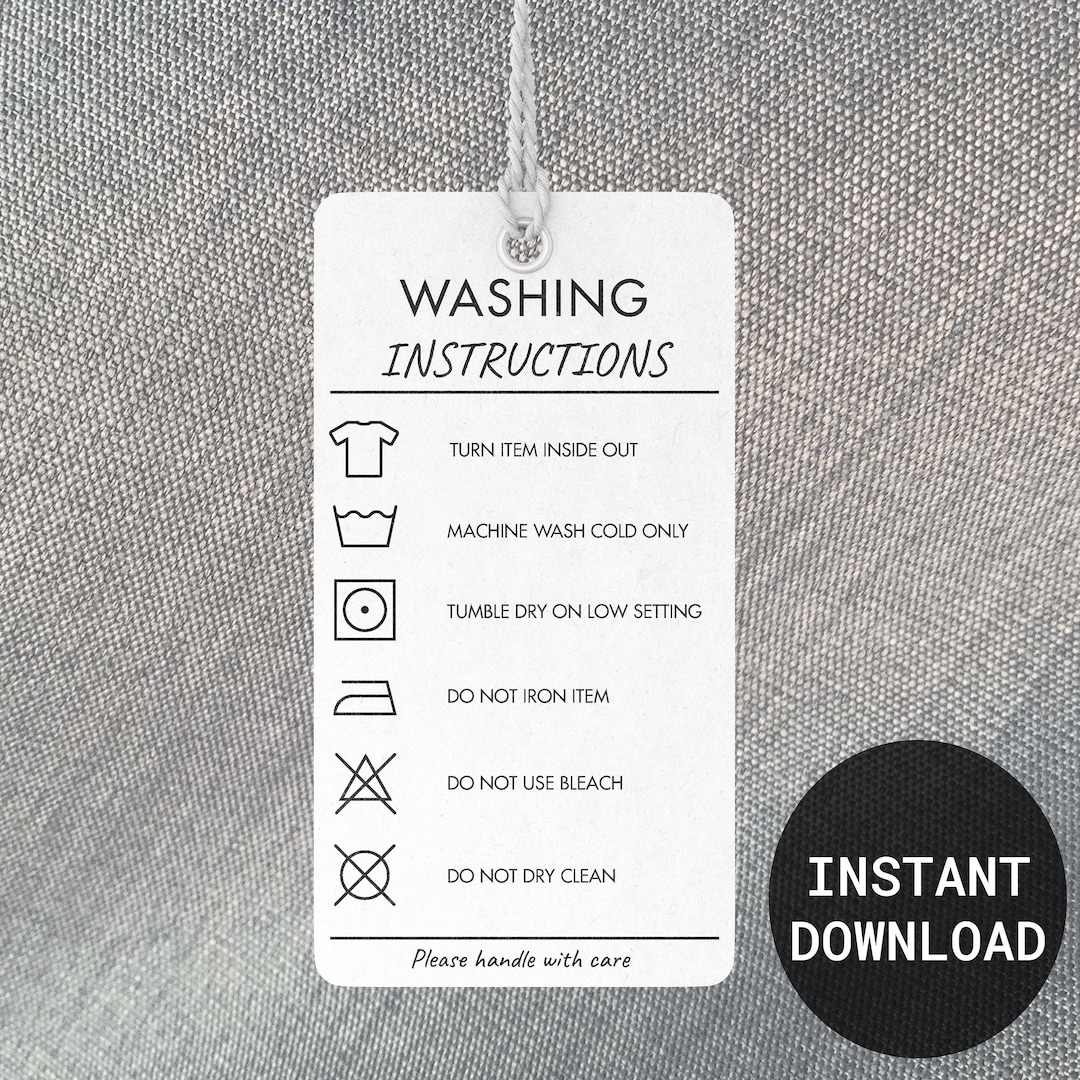 Printable Care Tags Labels Washing Instructions Card Apparel Care ...