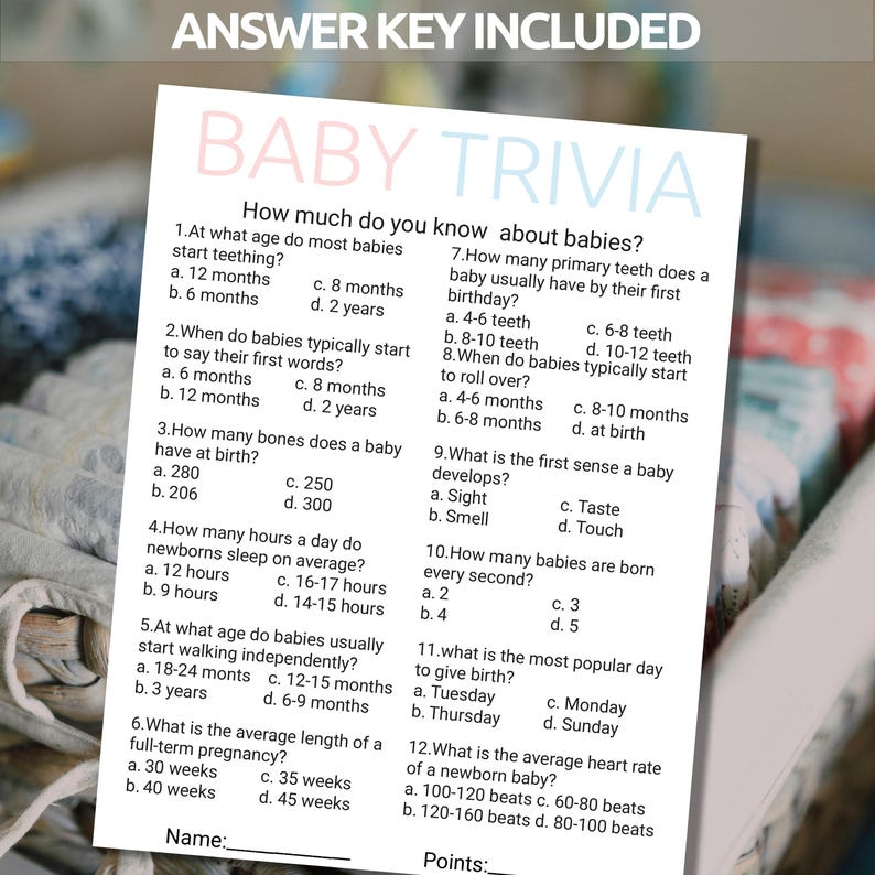 Baby Shower Trivia Game | Baby Trivia Game | Baby Shower Activity ...