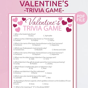 Valentine's Day Trivia Game Printable Valentine's Day Games Valentine's ...