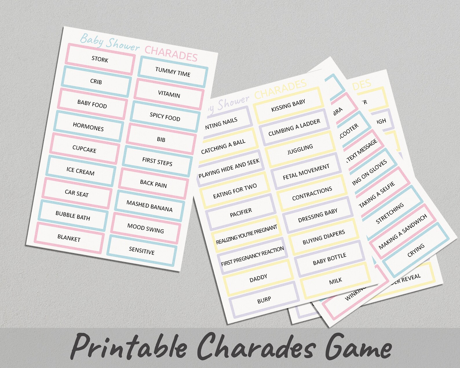 Printable Charades Game for Baby Shower | Baby Shower Group Games ...