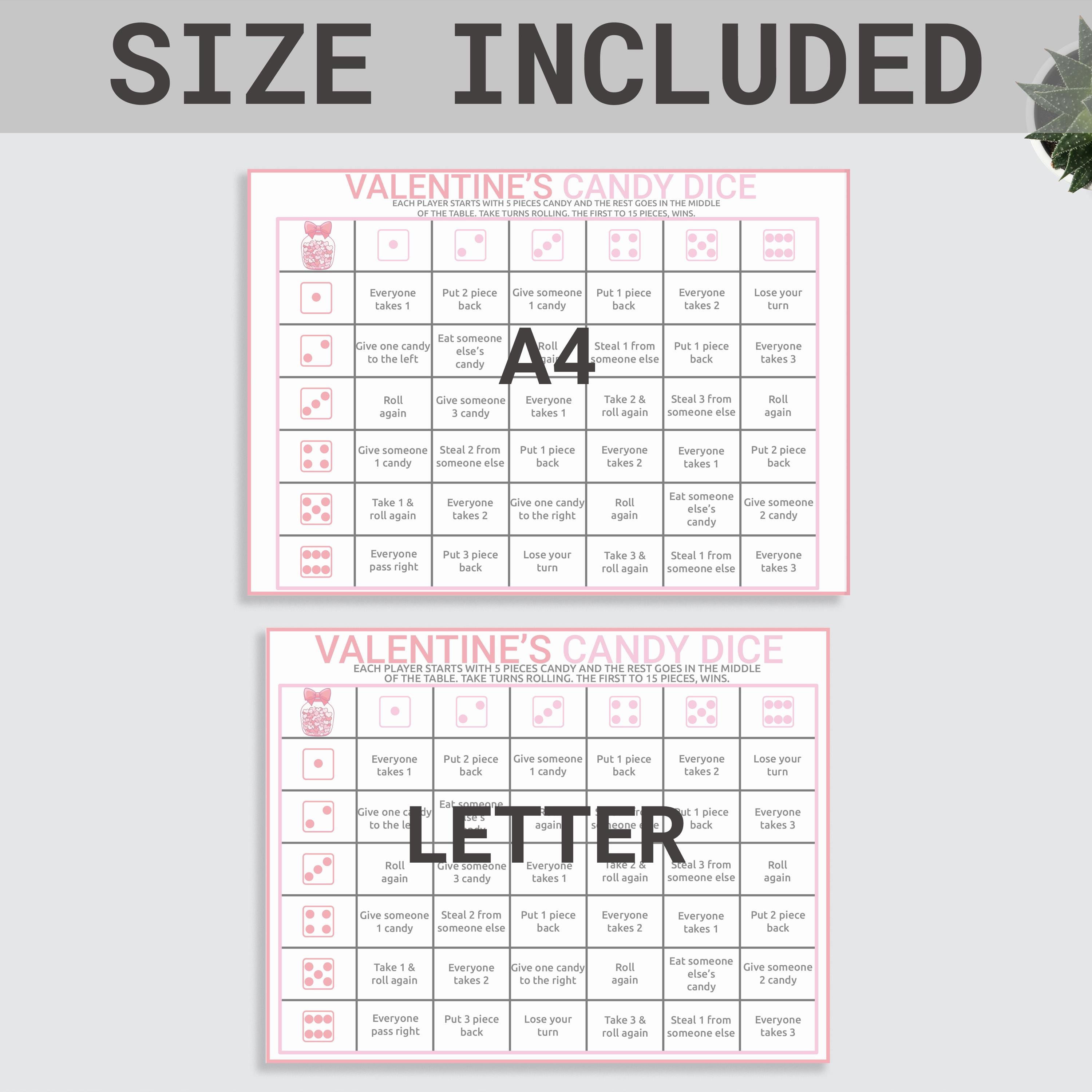 Printable Valentines Dice Game | Valentine's Day Candy Dice Game ...