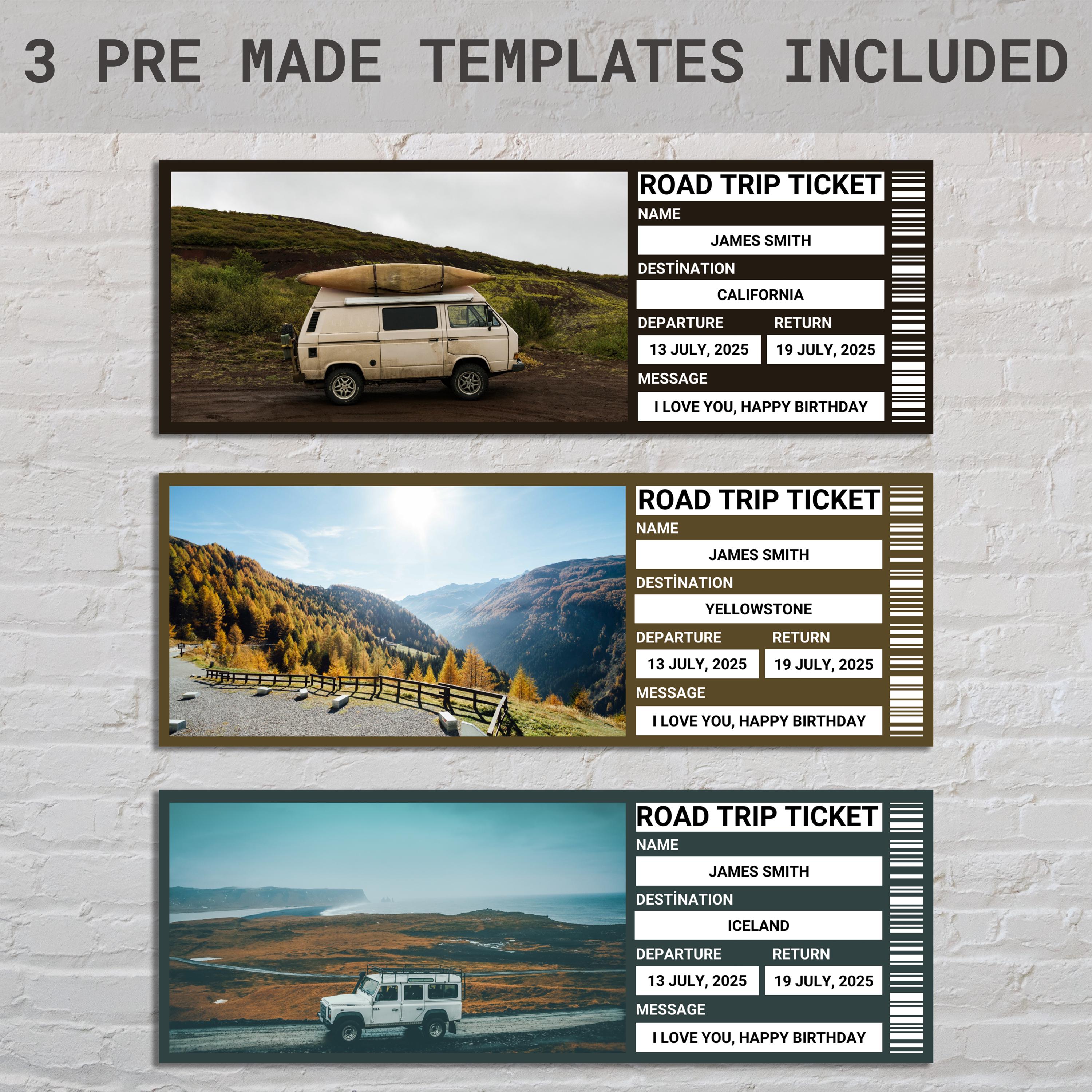 Editable Road Trip Ticket Printable Road Trip Ticket Road Trip ...