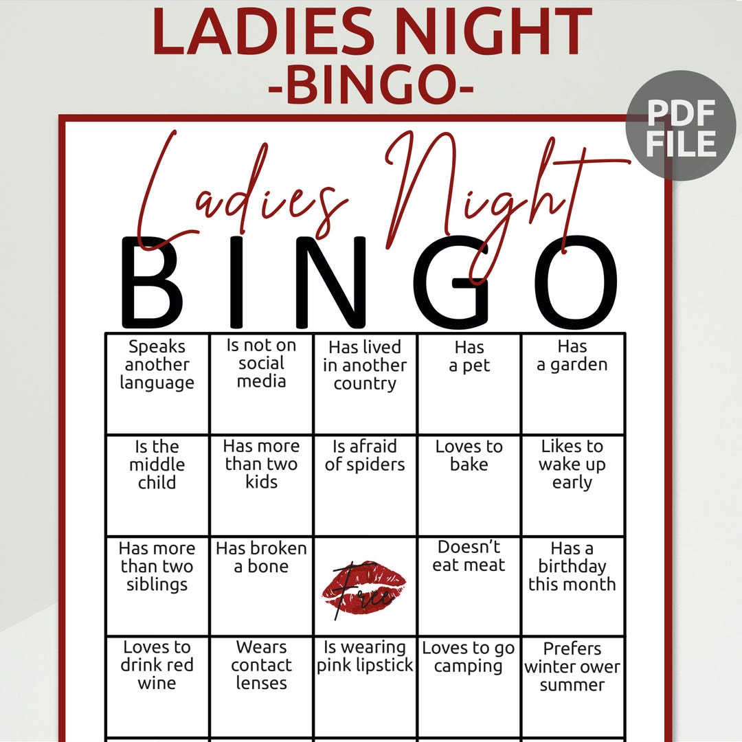 Ladies Night Bingo | Printable Ladies Night Games | Bachelorette Party ...