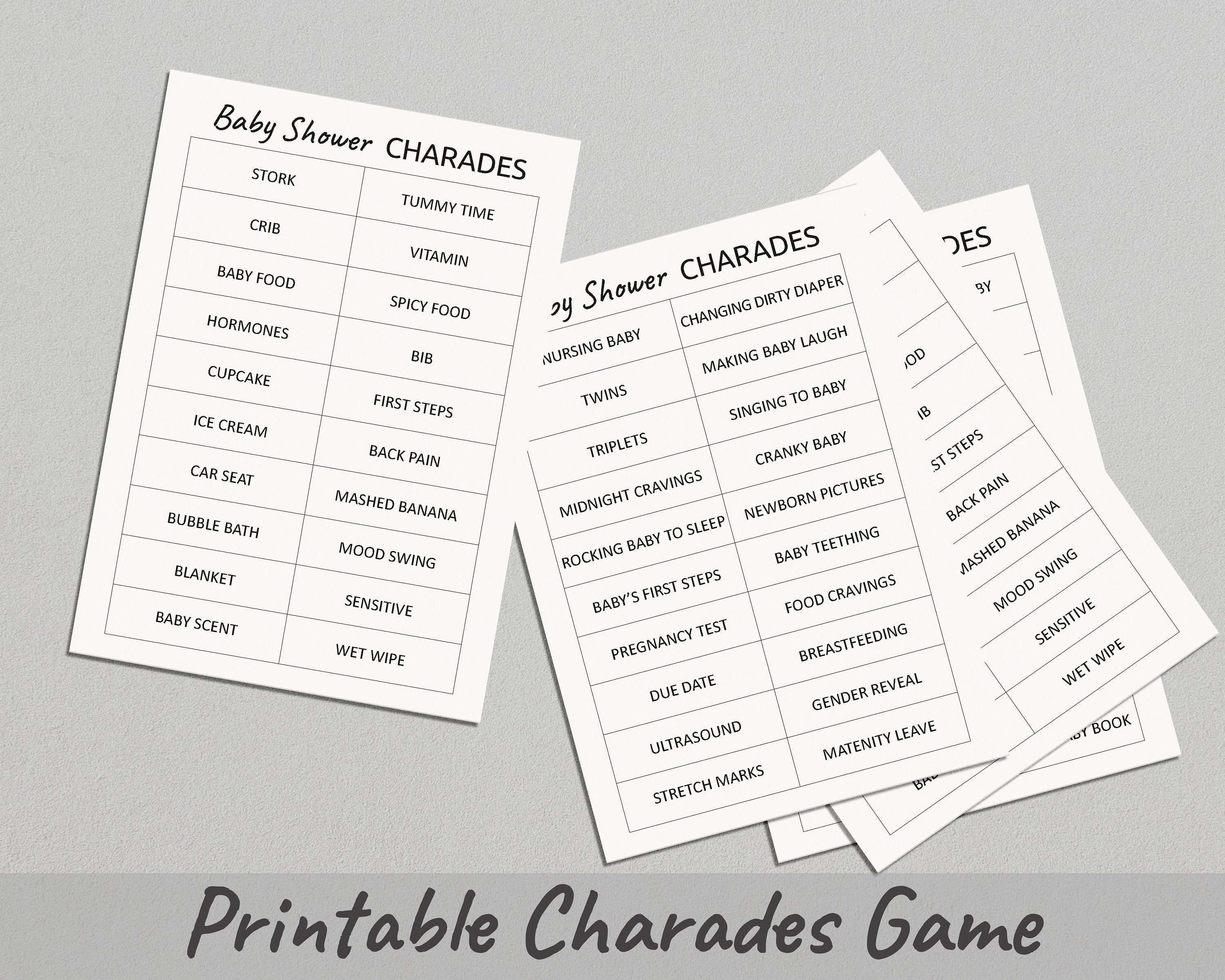 Printable Charades Game for Baby Shower Baby Shower Group Games Baby ...