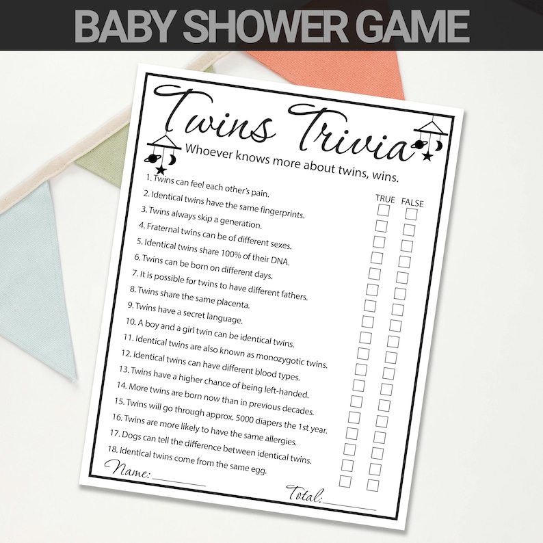 Twins Trivia Game | Twins Trivia for Baby Showers | Printable Twin Baby ...