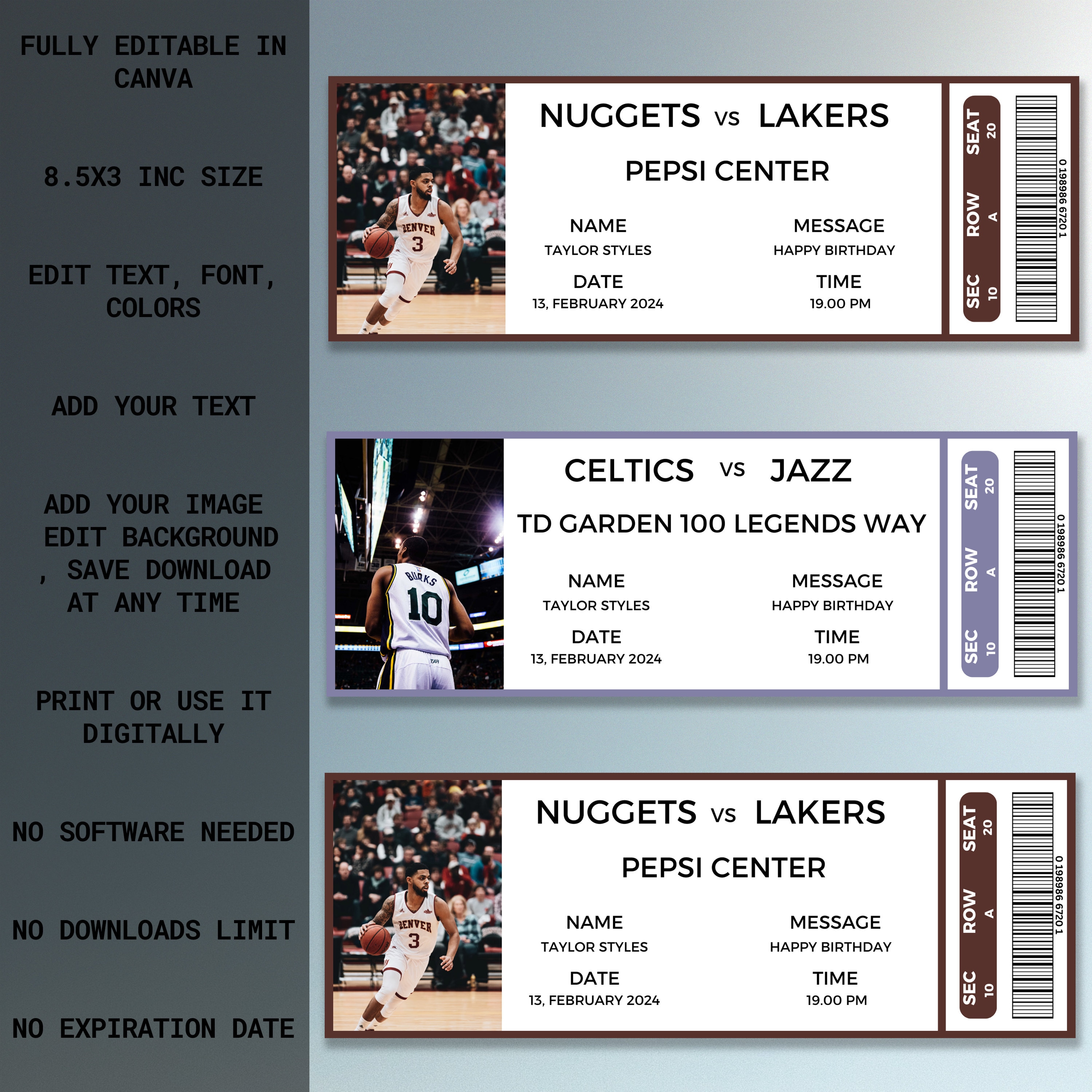 Custom Basketball Tickets | Printable Basketball Tickets Canva Template ...