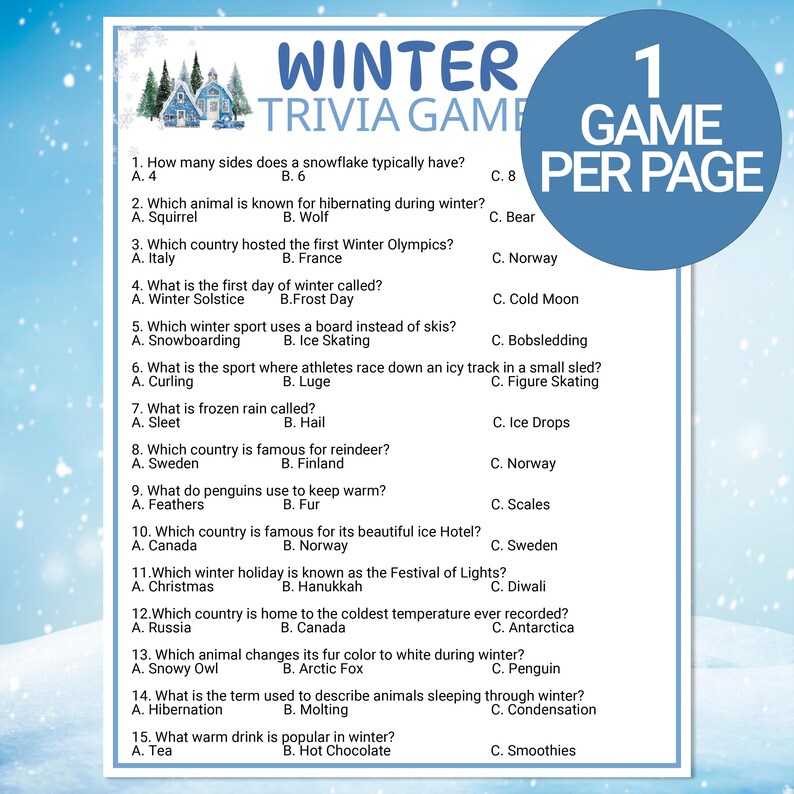 Winter Trivia Game | Printable Winter Games | Winter Party Games | Fun ...