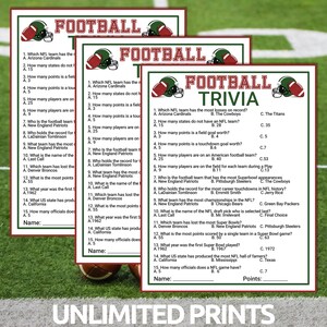 Football Trivia Game | Printable Trivia Questions | Football Party Game ...