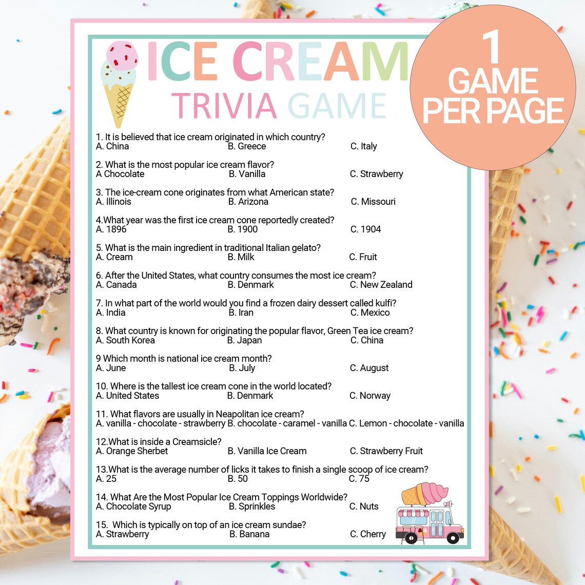 Ice Cream Trivia Game | Ice Cream Party Game | Printable Ice Cream Quiz ...