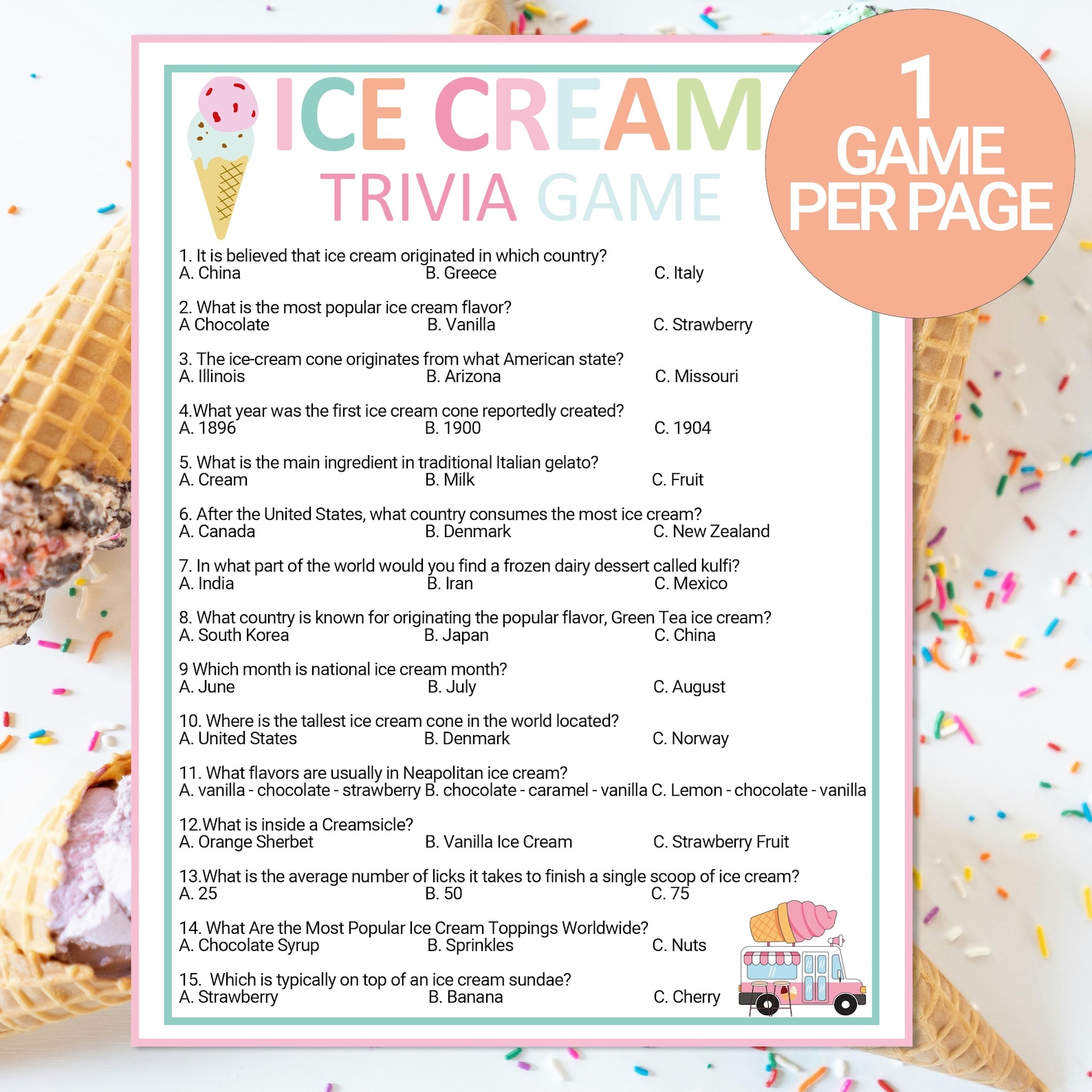 Ice Cream Trivia Game | Ice Cream Party Game | Printable Ice Cream Quiz ...