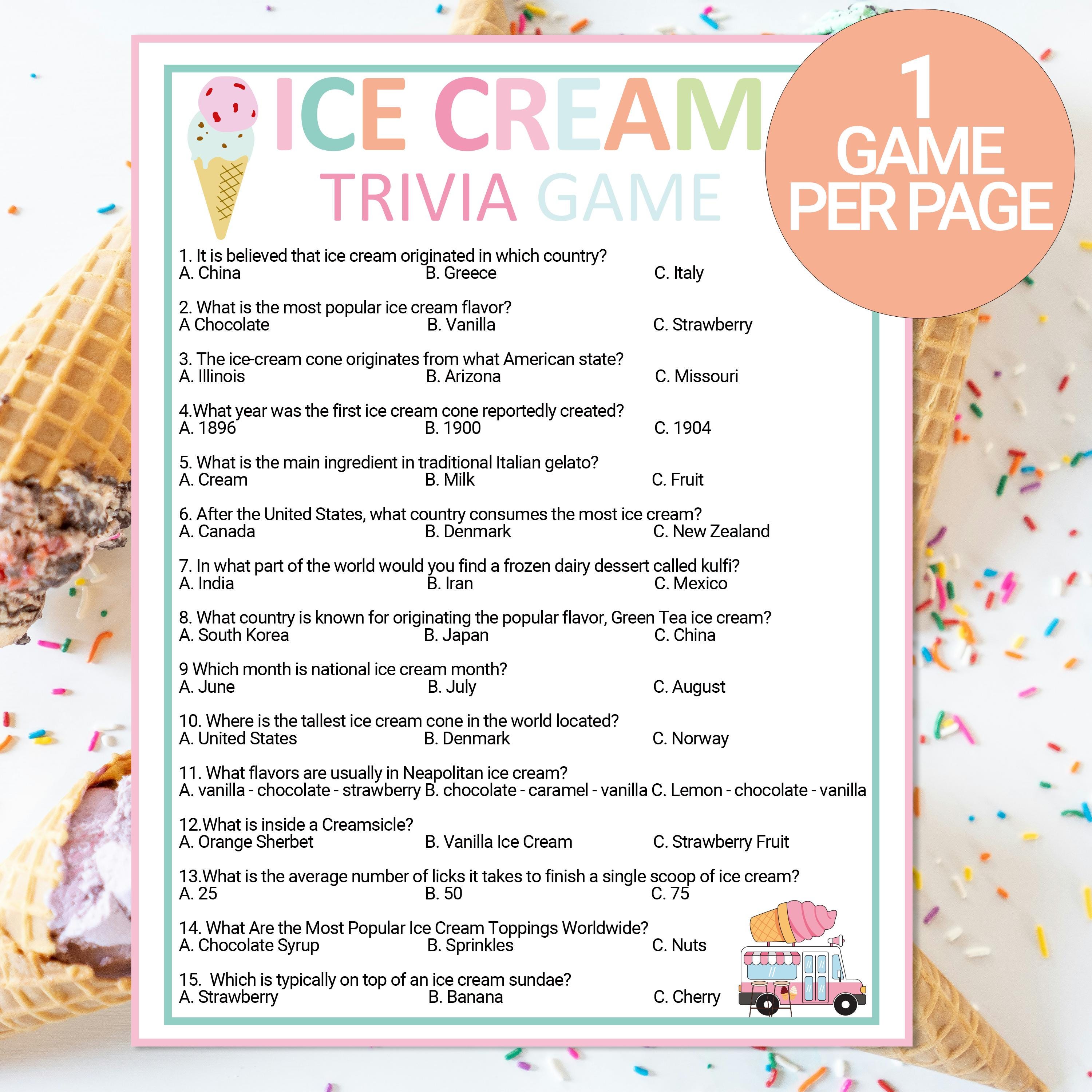 Ice Cream Trivia Game | Ice Cream Party Game | Printable Ice Cream Quiz ...