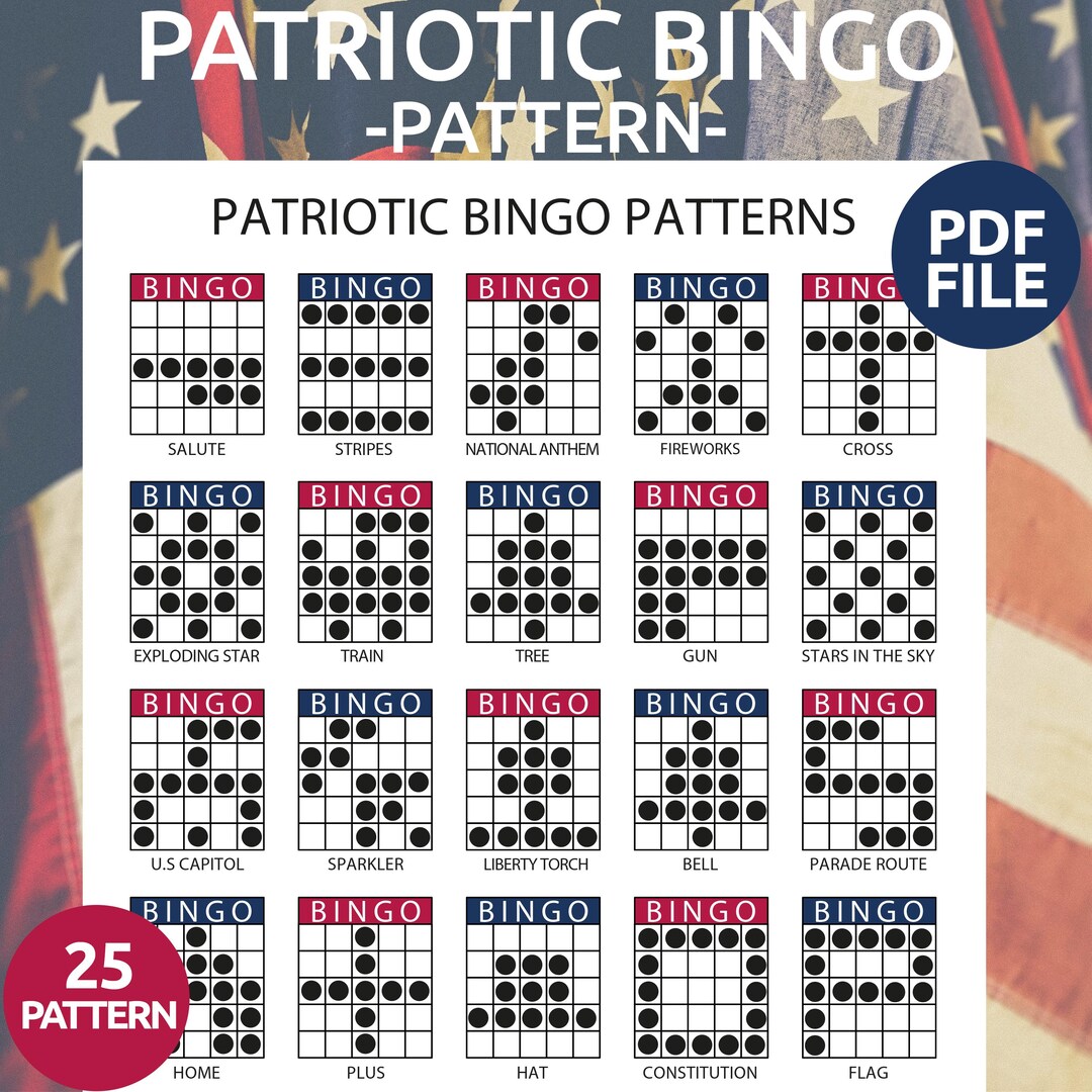 Patriotic Bingo Pattern | 4th of July Bingo Card | 4th of July Party ...