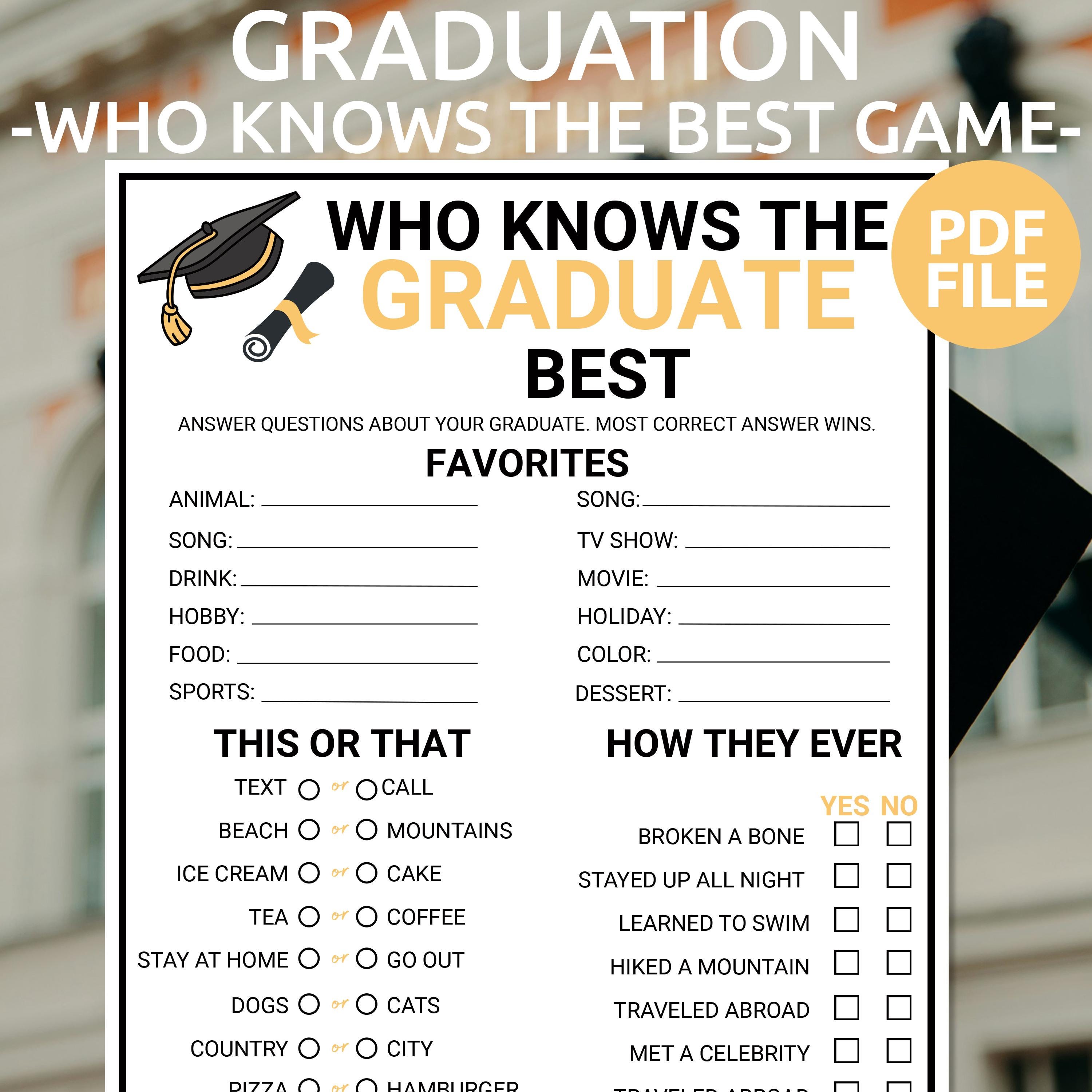 Graduation Game | Who Knows the Graduate Best | Printable Graduation ...