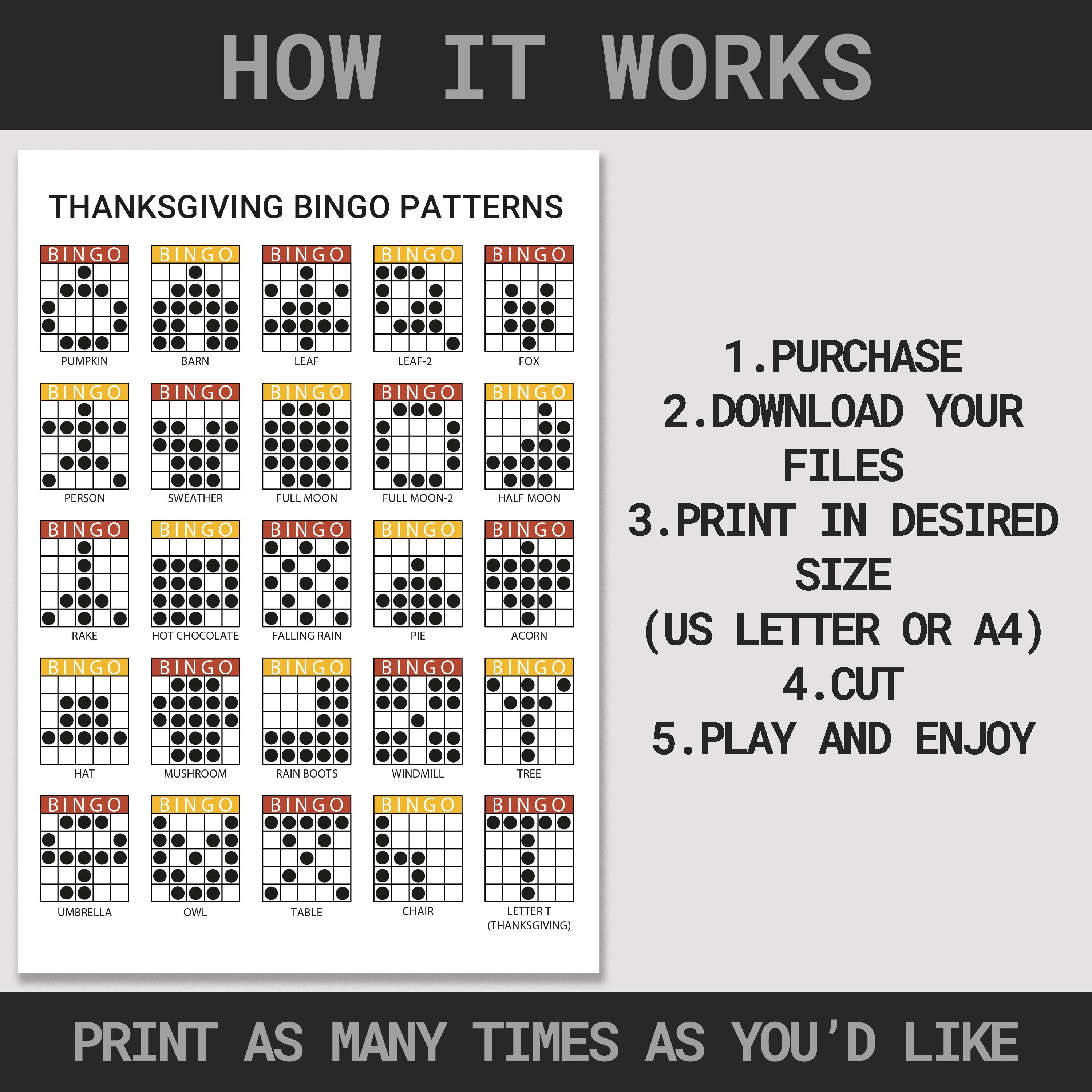 Thanksgiving Bingo Patterns | Printable Thanksgiving Bingo Party Game ...