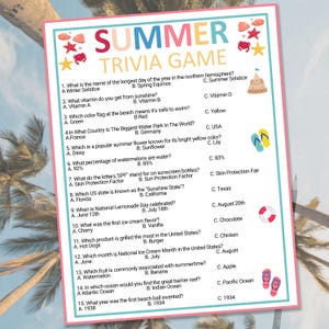 Summer Trivia Game | Summer Party Game | Printable Summer Game | Summer ...