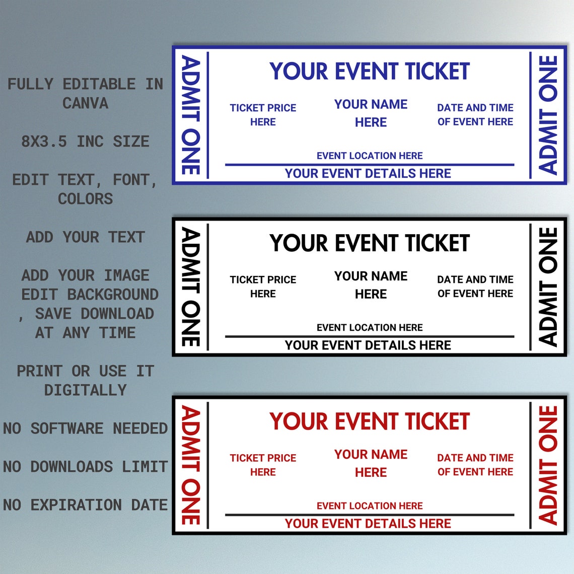 Editable Event Ticket Party Invitation Ticket Printable Event Ticket ...