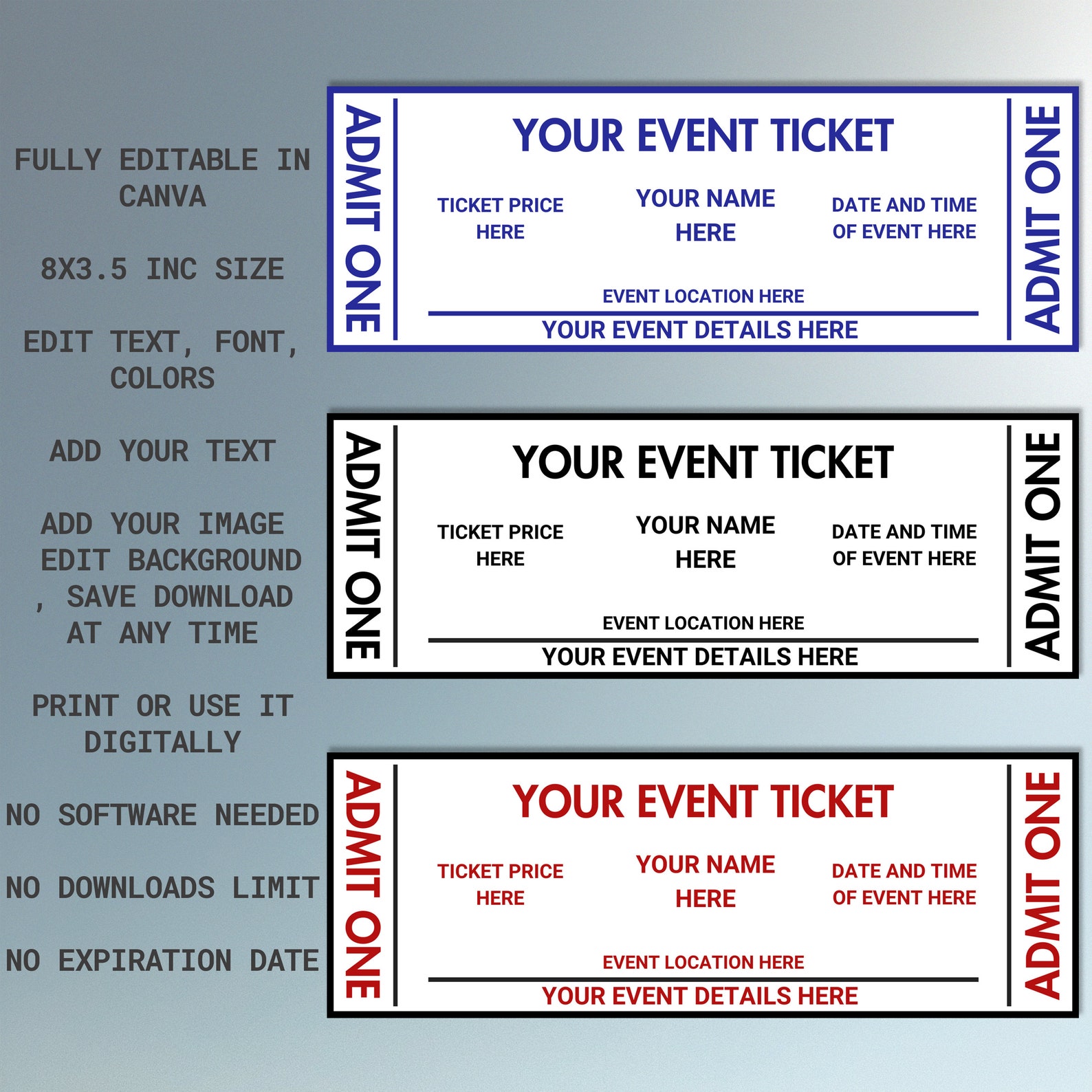 Editable Event Ticket Party Invitation Ticket Printable Event Ticket ...
