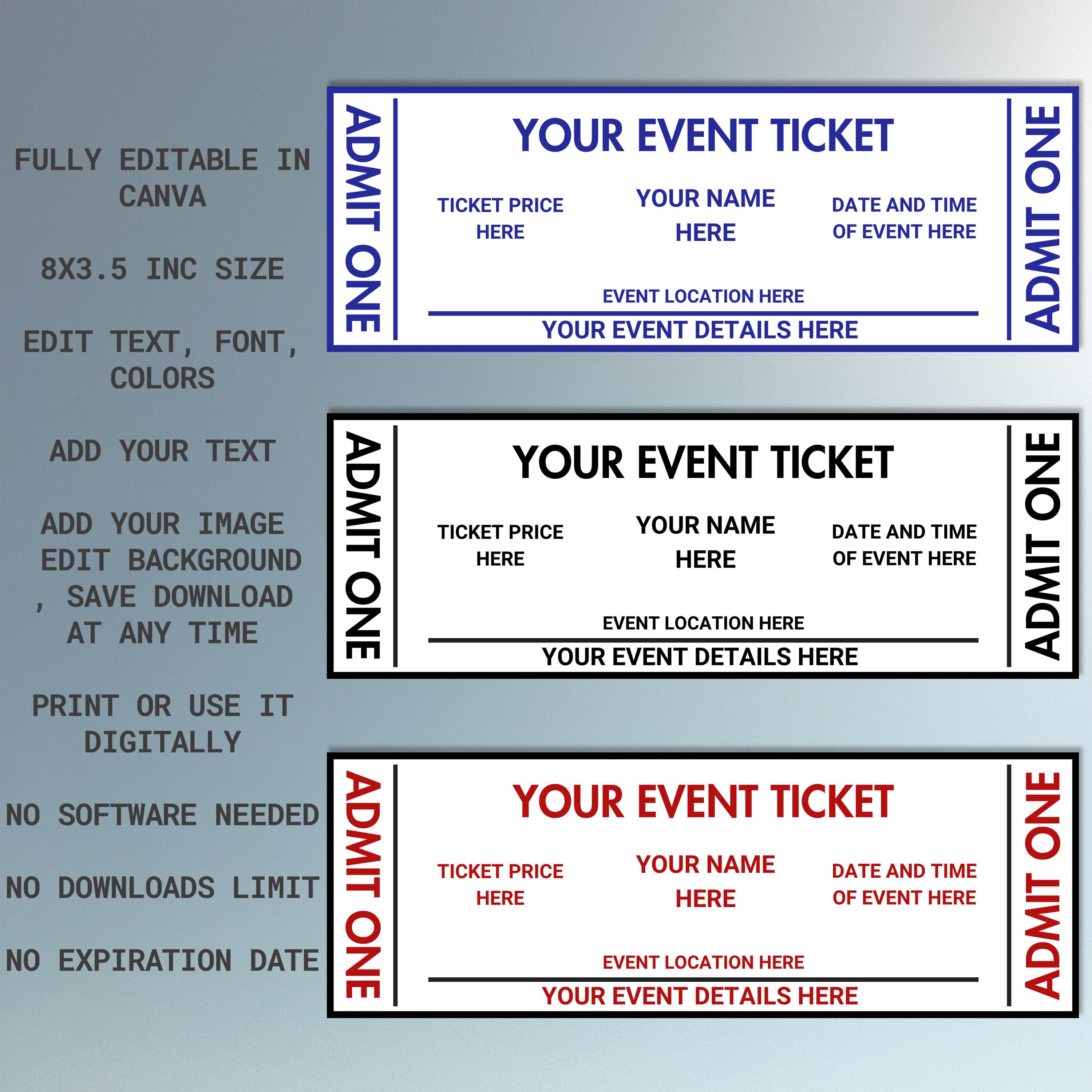 Editable Event Ticket Party Invitation Ticket Printable Event Ticket ...