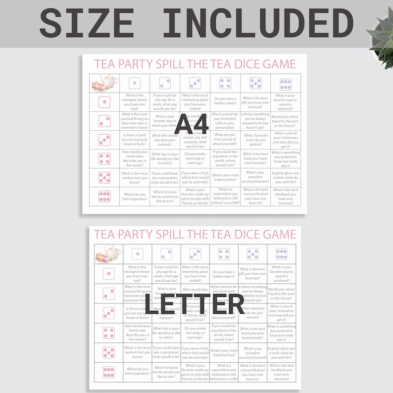 Spill the Tea Dice Game | Printable Spill the Tea Game | Ladies Tea ...