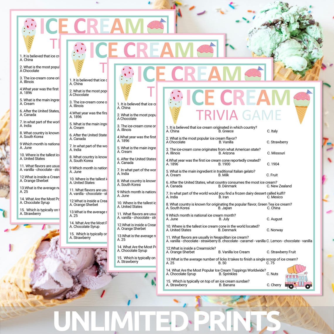 Ice Cream Trivia Game | Ice Cream Party Game | Printable Ice Cream Quiz ...