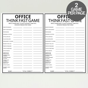 Printable Office Party Game | Office Think Fast Game | Team Building ...