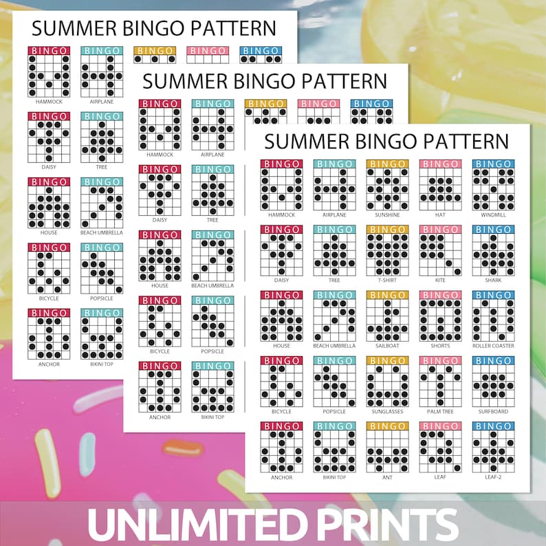 Summer Bingo Pattern | Summertime Bingo Card | Printable Summer Bingo ...