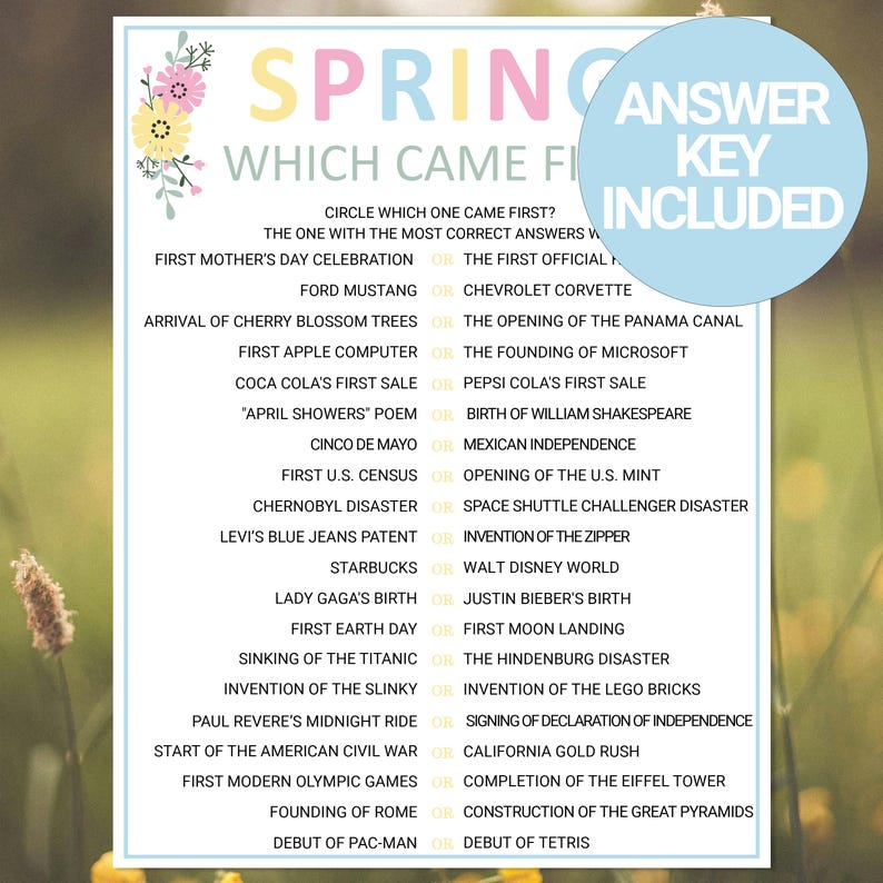 Spring Which Came First Game | Printable Spring Trivia Game | Family ...