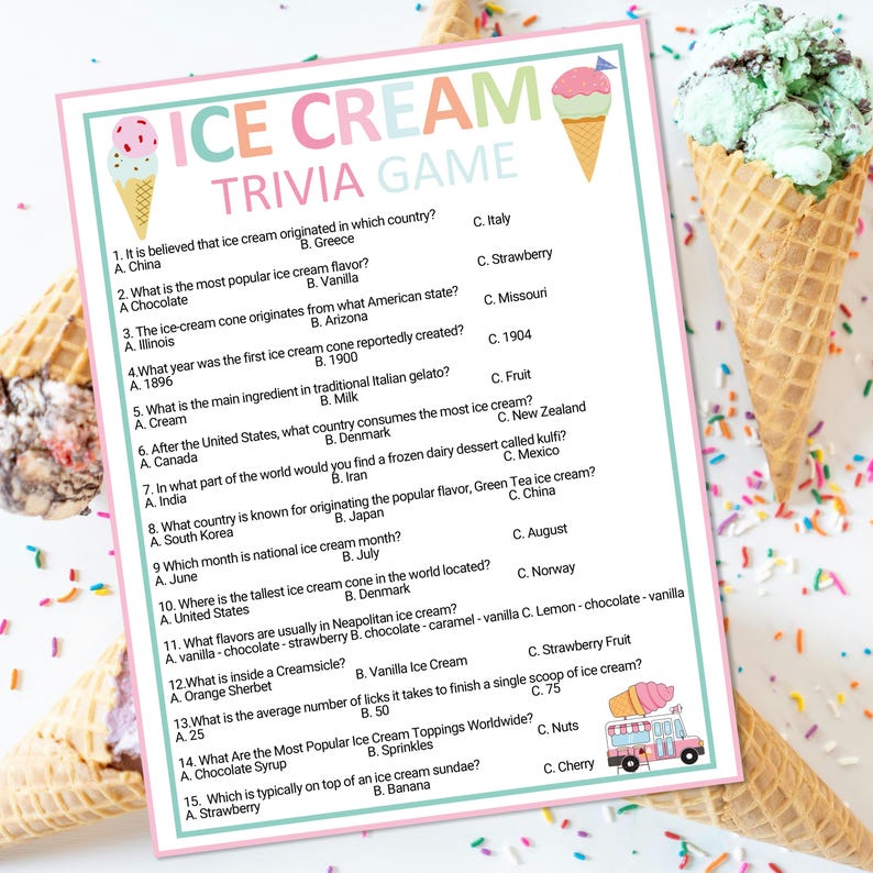 Ice Cream Trivia Game | Ice Cream Party Game | Printable Ice Cream Quiz ...