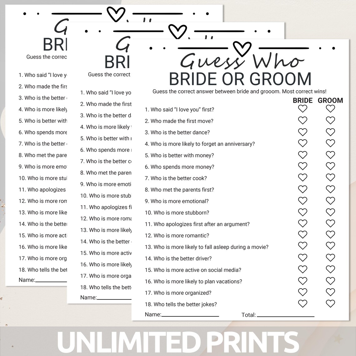 Guess Who Bride or Groom Game | Printable Bridal Shower Game | Wedding ...