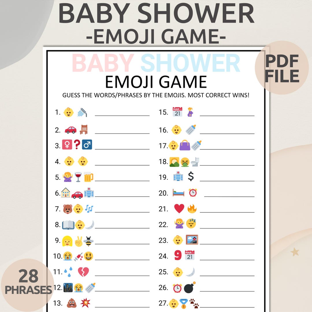 Baby Shower Emoji Pictionary | Emoji Baby Shower Game | Printable Baby ...