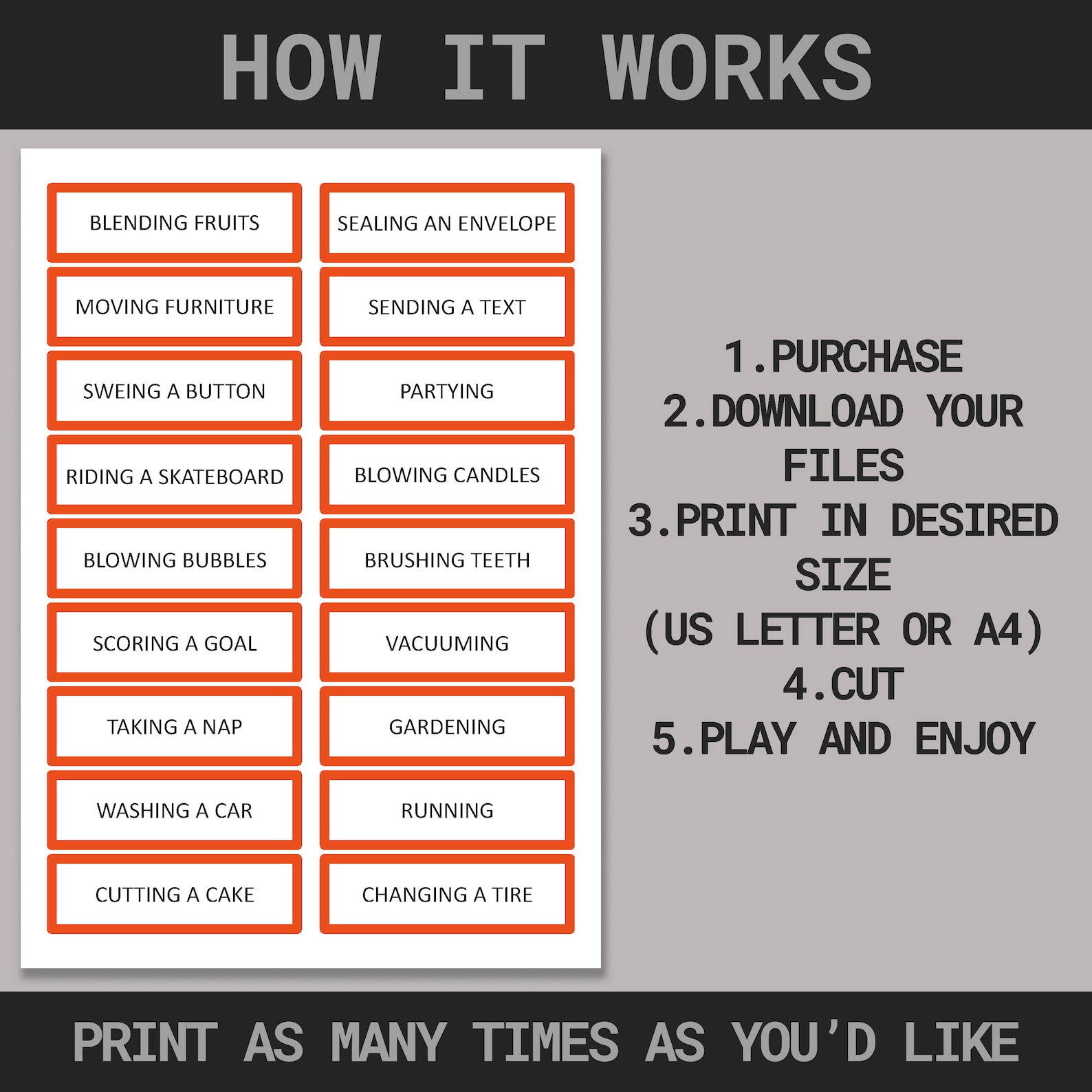 Printable Charades Game | Family Charades Game | Printable Charades for ...