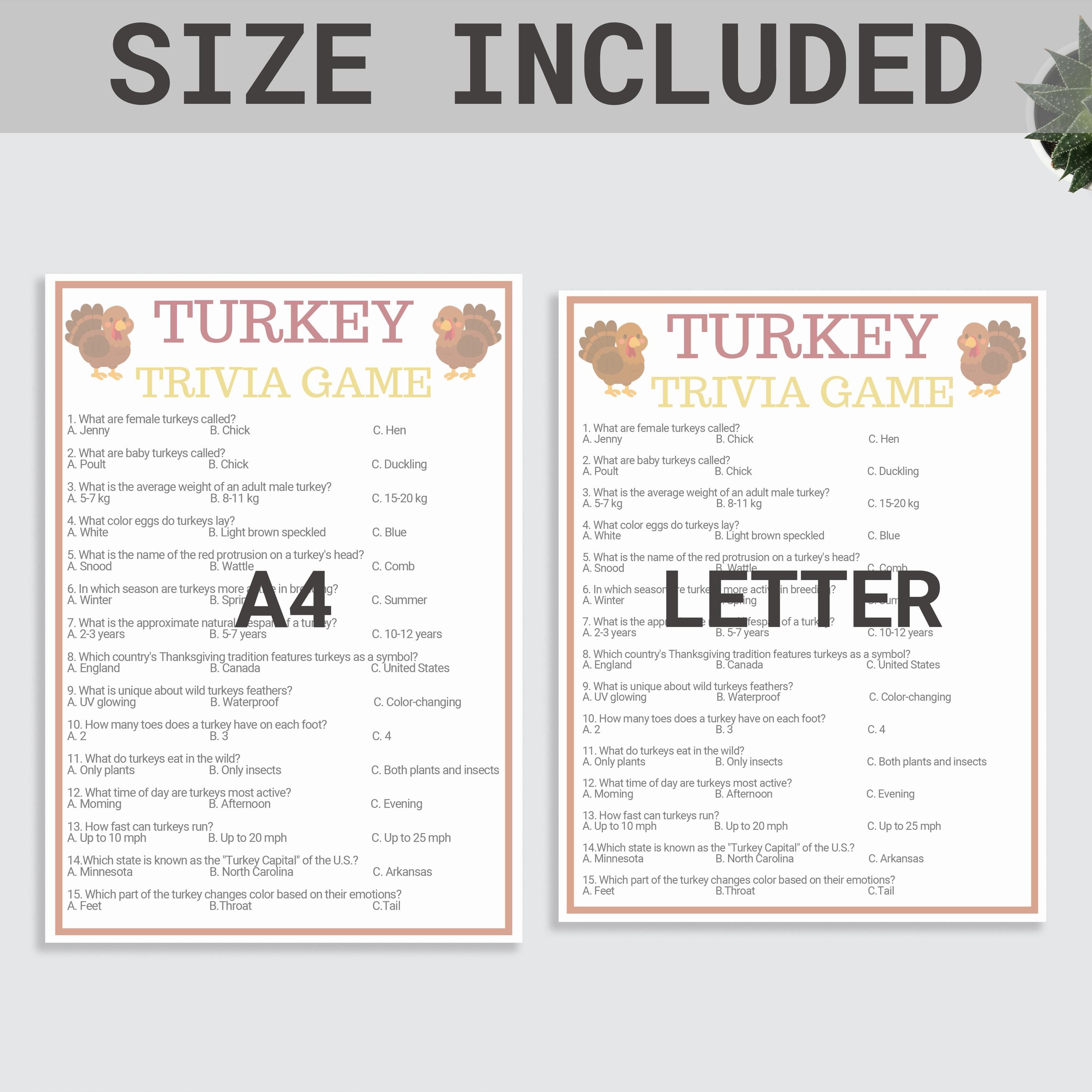 Turkey Trivia Game | Thanksgiving Party Game | Thanksgiving Trivia Quiz ...