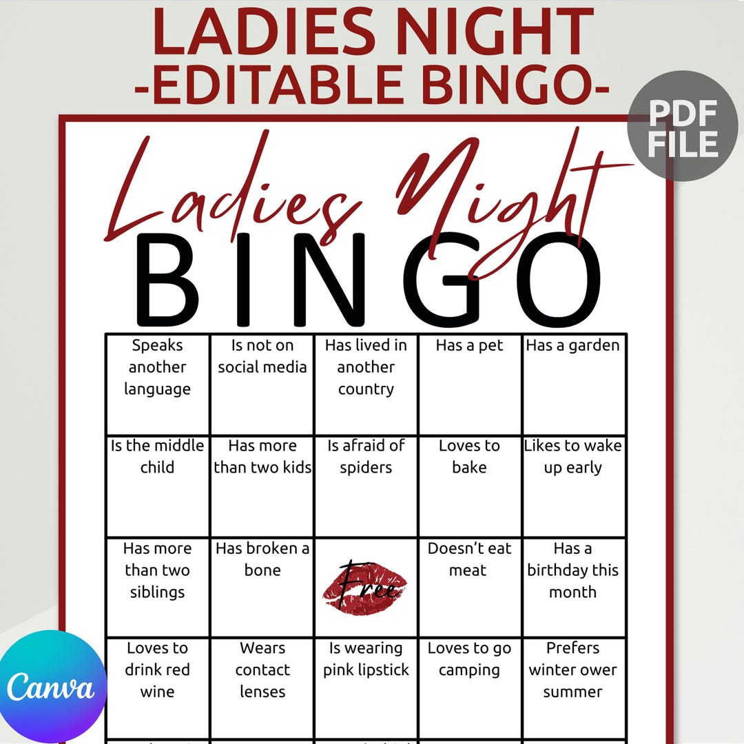Editable Ladies Night Bingo Custom Ladies Night Games Bachelorette ...