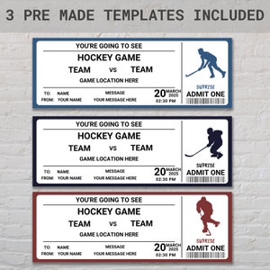 Custom Hockey Ticket | Hockey Ticket Template Printable | Editable ...