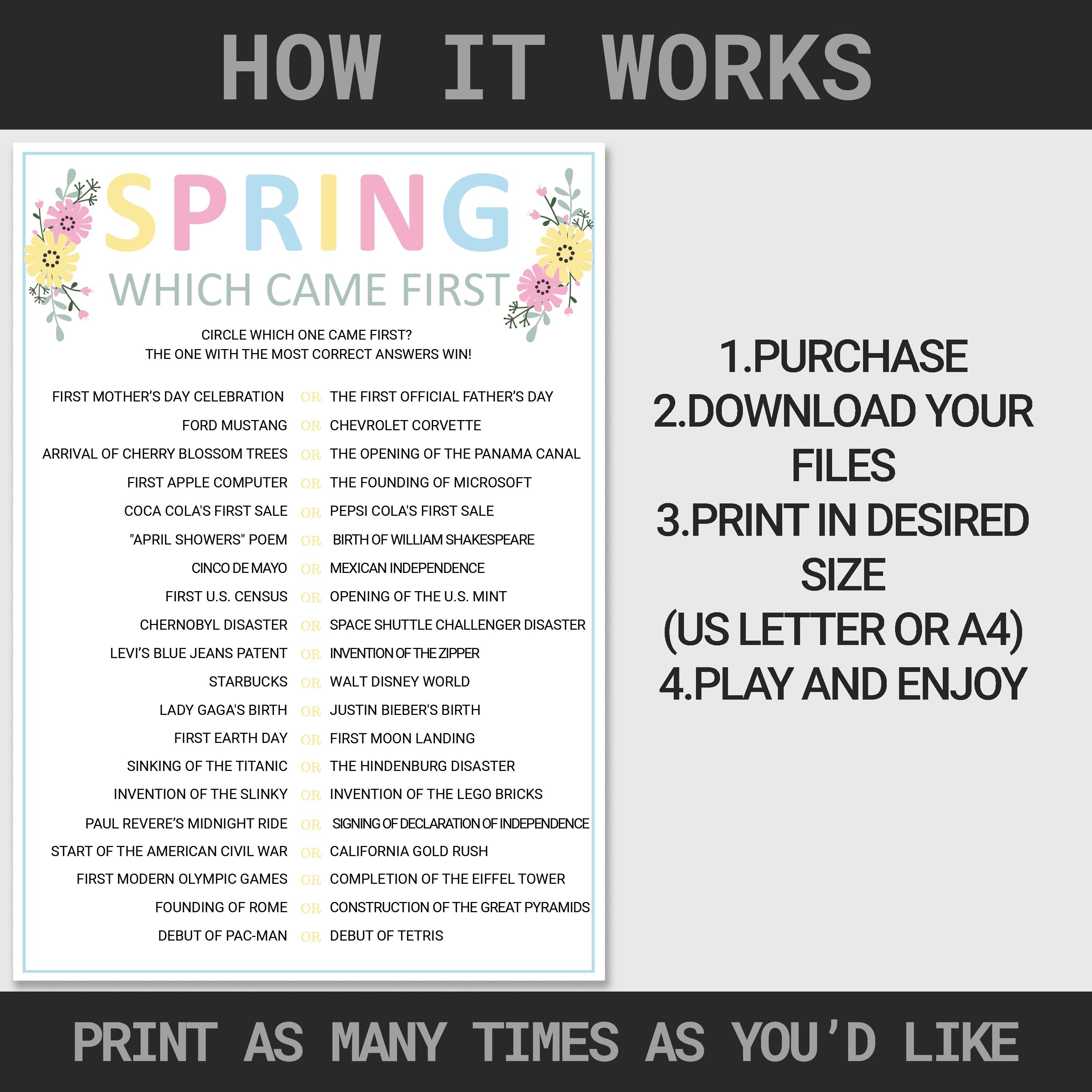 Spring Which Came First Game | Printable Spring Trivia Game | Family ...